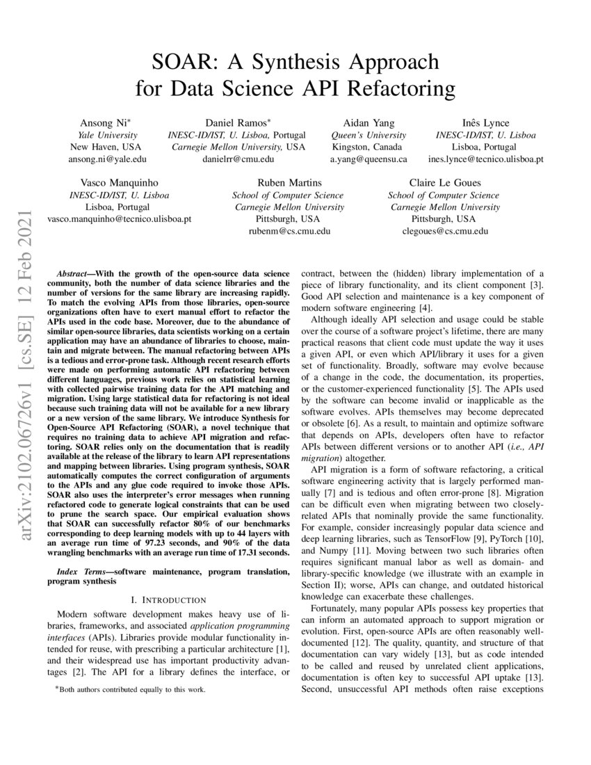 Soar A Synthesis Approach For Data Science Api Refactoring Deepai