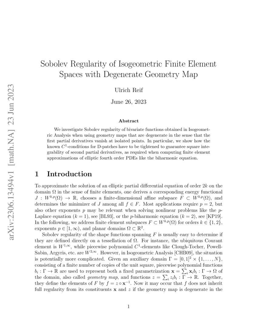 Sobolev Regularity Of Isogeometric Finite Element Spaces With Degenerate Geometry Map Deepai