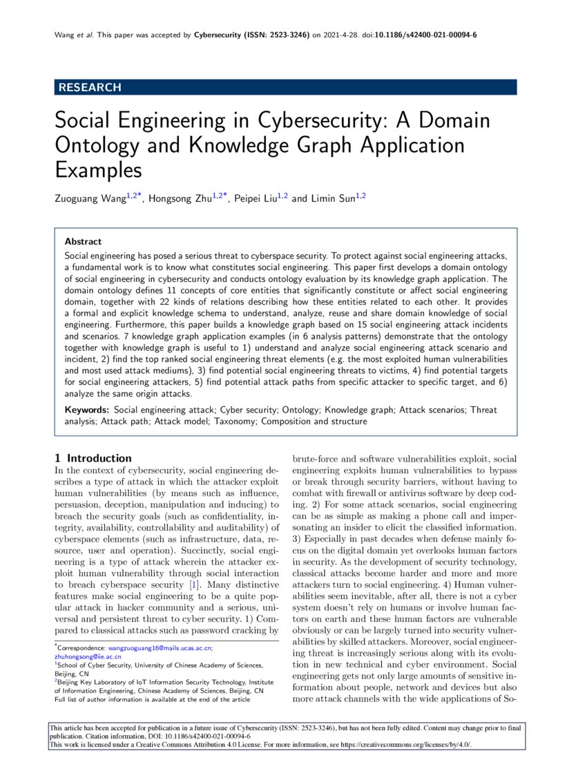 Social Engineering in Cybersecurity: A Domain Ontology and Knowledge ...