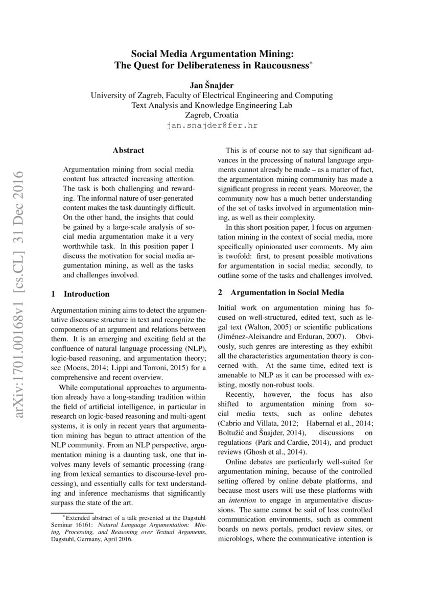 Social Media Argumentation Mining The Quest For Deliberateness In Raucousness Deepai