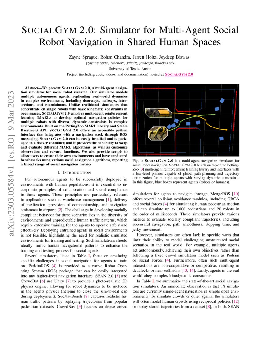 SOCIALGYM 2.0: Simulator for Multi-Agent Social Robot Navigation in Shared Human Spaces | DeepAI