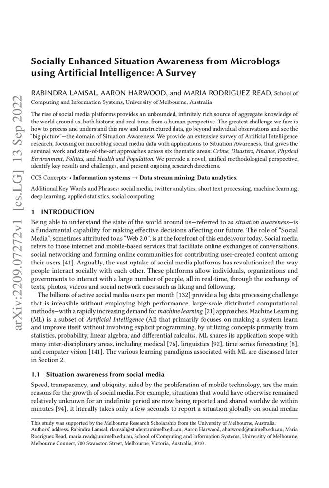 Socially Enhanced Situation Awareness from Microblogs using Artificial ...