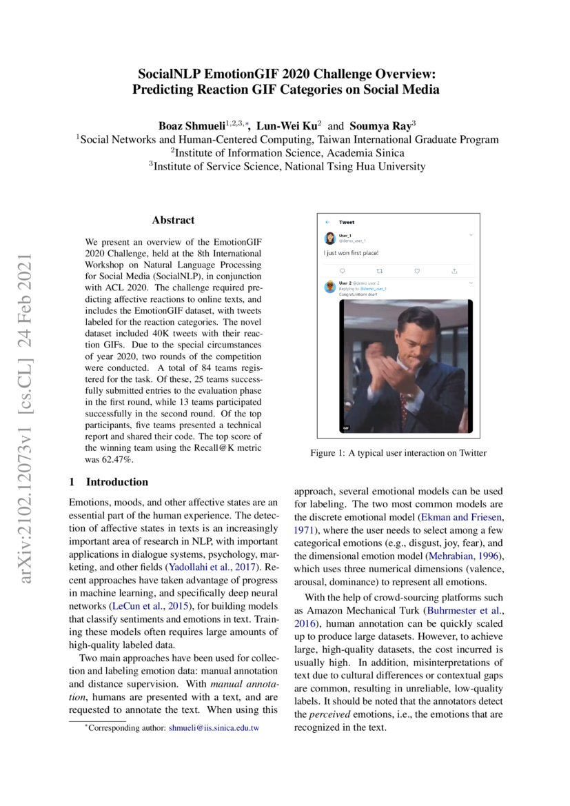 SocialNLP EmotionGIF 2020 Challenge Overview: Predicting Reaction GIF ...