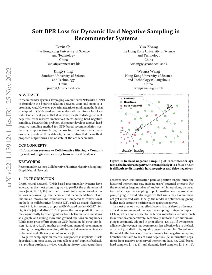 Soft BPR Loss for Dynamic Hard Negative Sampling in Recommender Systems | DeepAI