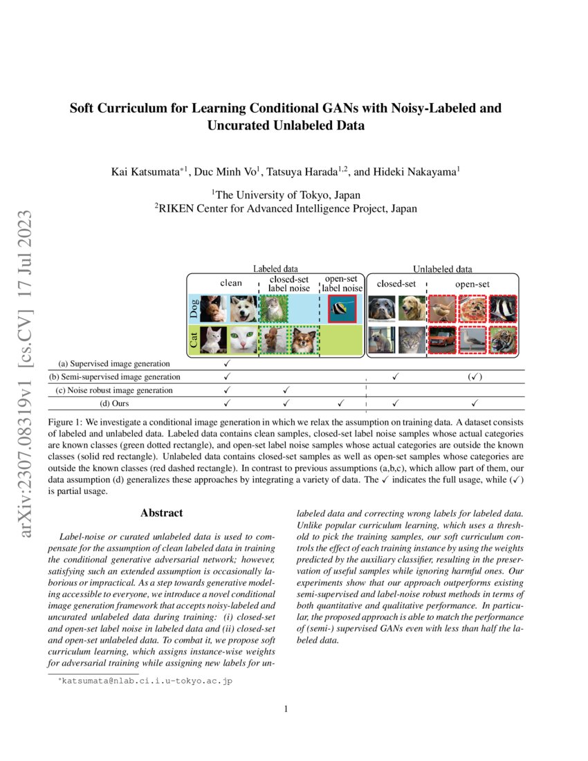 Soft Curriculum For Learning Conditional Gans With Noisy Labeled And Uncurated Unlabeled Data