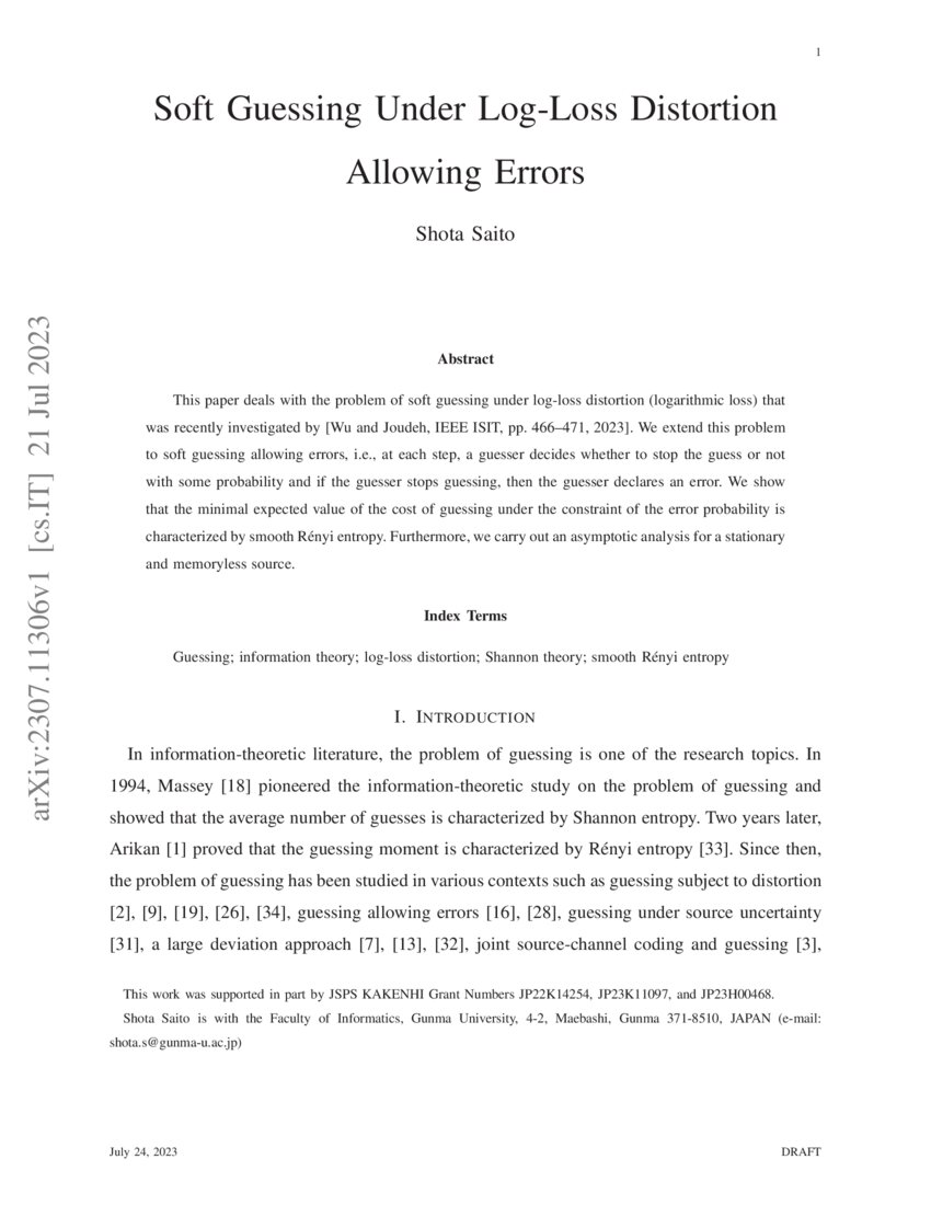 Soft Guessing Under Log-Loss Distortion Allowing Errors | DeepAI