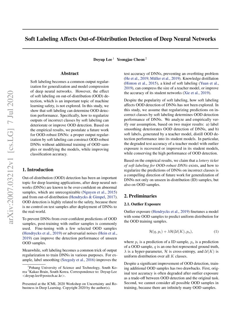 Soft Labeling Affects Out-of-Distribution Detection of Deep Neural ...