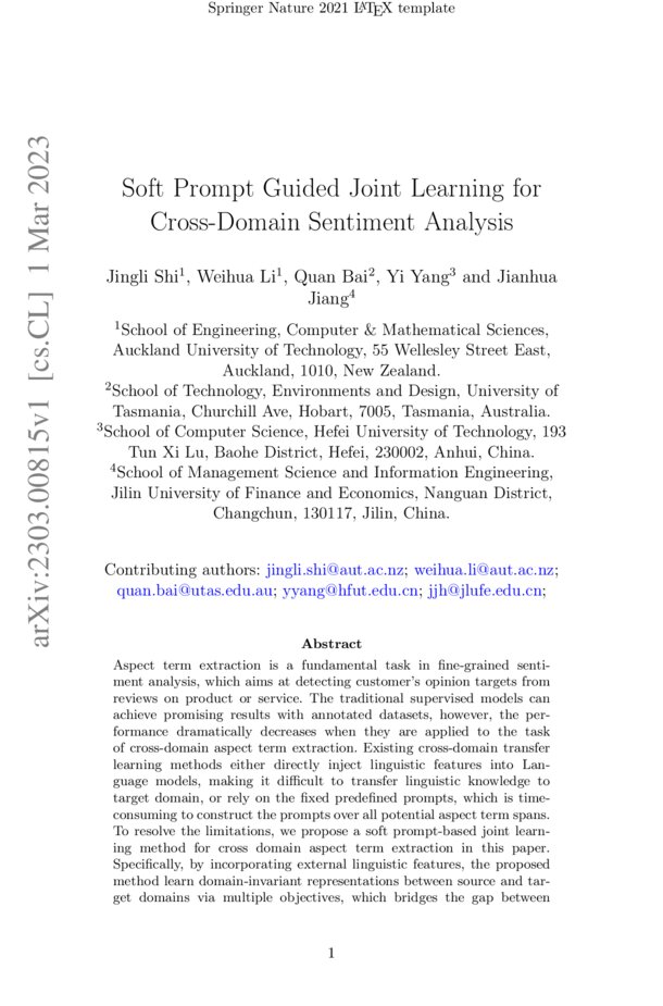 Soft Prompt Guided Joint Learning For Cross Domain Sentiment Analysis Deepai