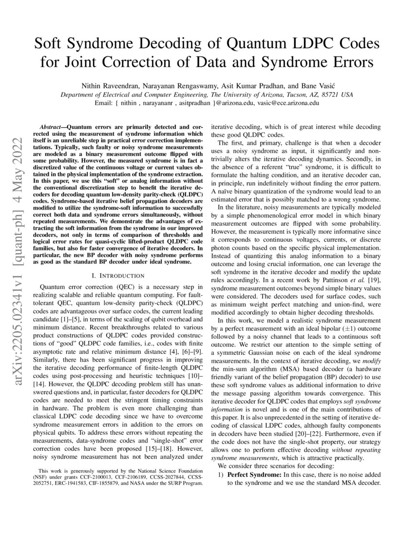 Soft Syndrome Decoding Of Quantum Ldpc Codes For Joint Correction Of Data And Syndrome Errors