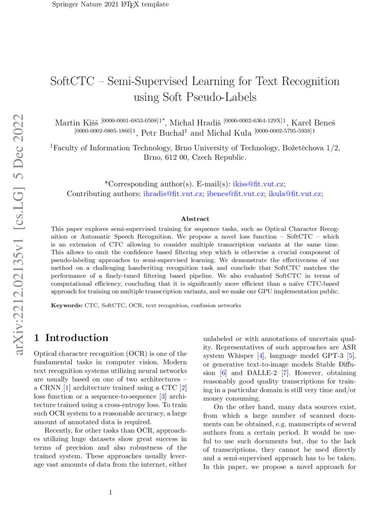 Softctc X2013 Semi Supervised Learning For Text Recognition Using Soft