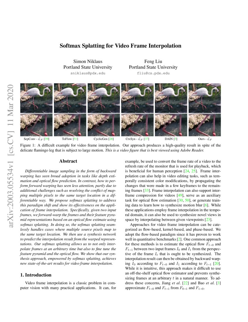 Softmax Splatting for Video Frame Interpolation | DeepAI