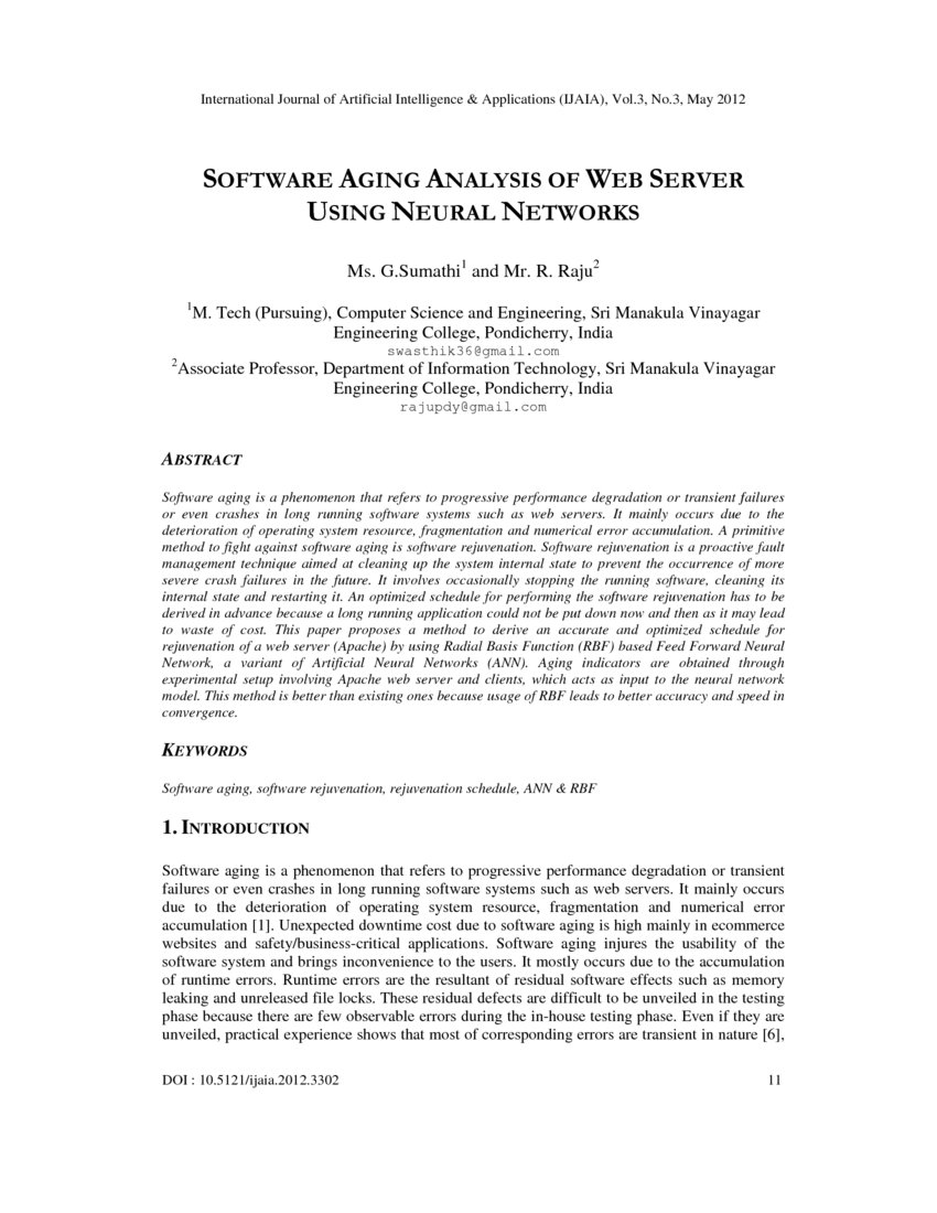 Software Aging Analysis of Web Server Using Neural Networks | DeepAI