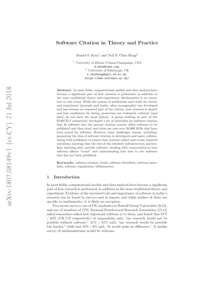 Software Citation in Theory and Practice | DeepAI