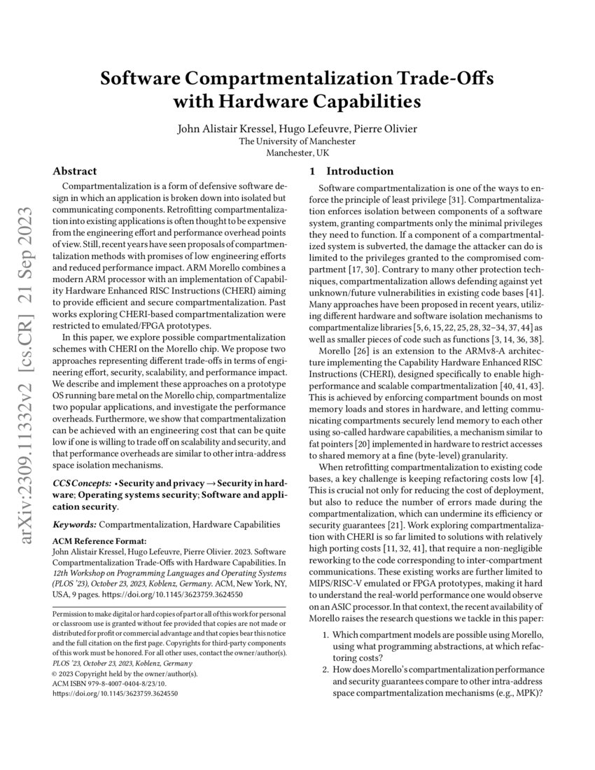 Software Compartmentalization Trade-Offs with Hardware Capabilities ...
