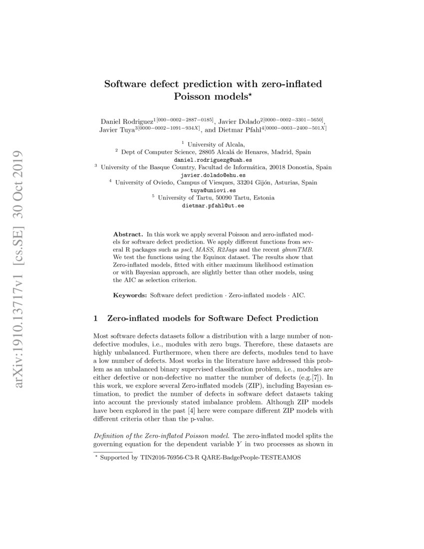 Software defect prediction with zero-inflated Poisson models | DeepAI