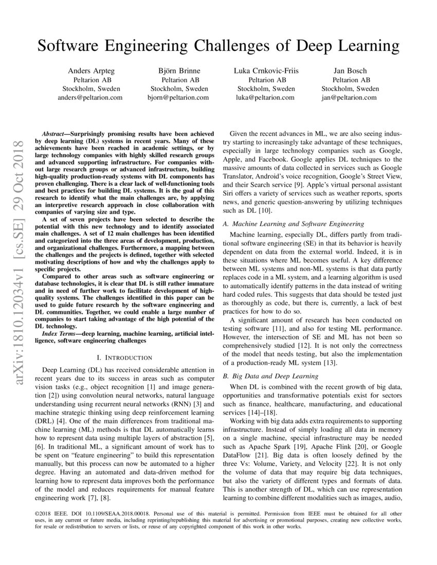 Software Engineering Challenges of Deep Learning | DeepAI Software Engineering Challenges of Deep Learning | DeepAI