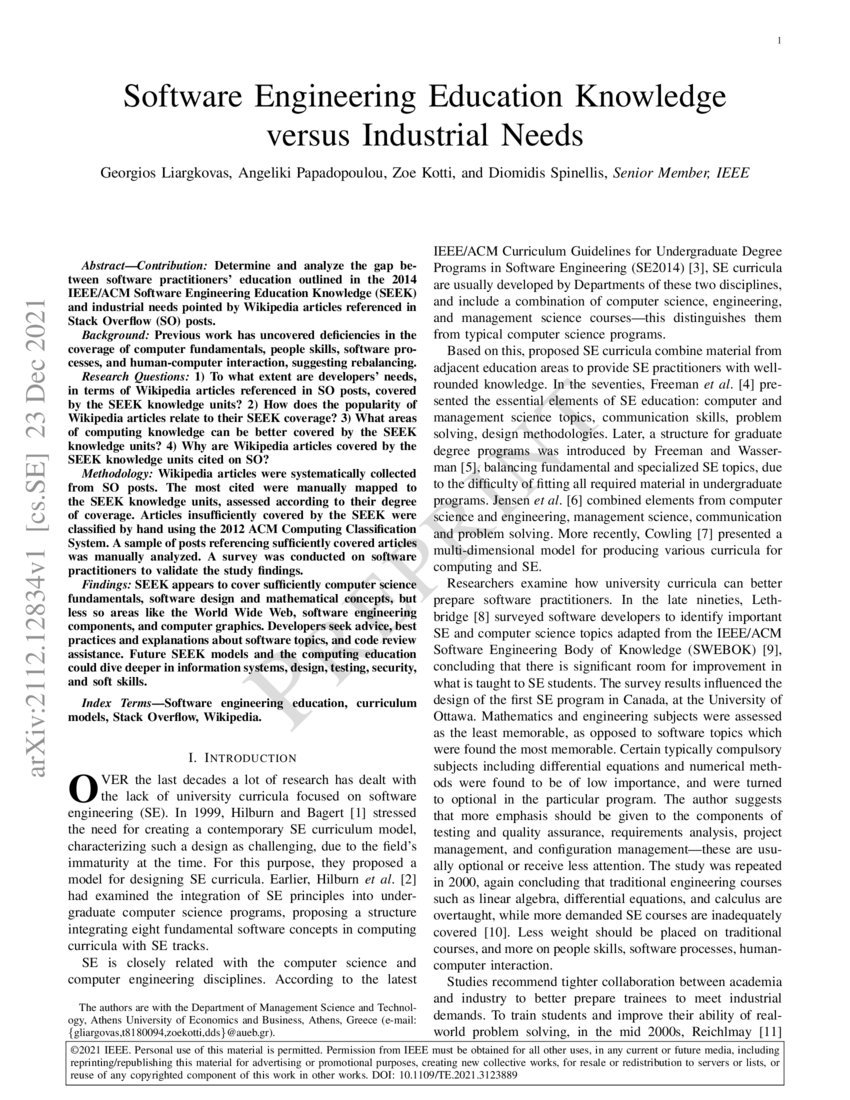 Software Engineering Education Knowledge Versus Industrial Needs | DeepAI