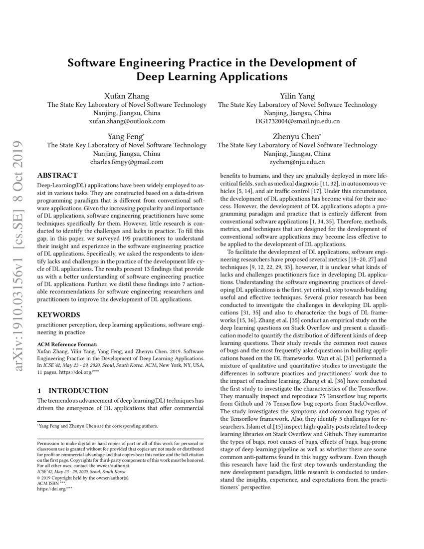 Software Engineering Practice in the Development of Deep Learning ...