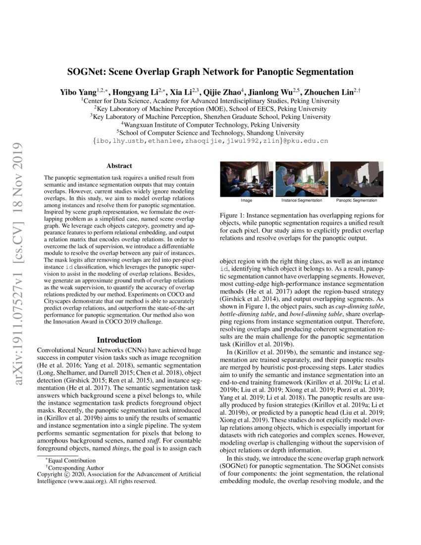 SOGNet: Scene Overlap Graph Network for Panoptic Segmentation | DeepAI