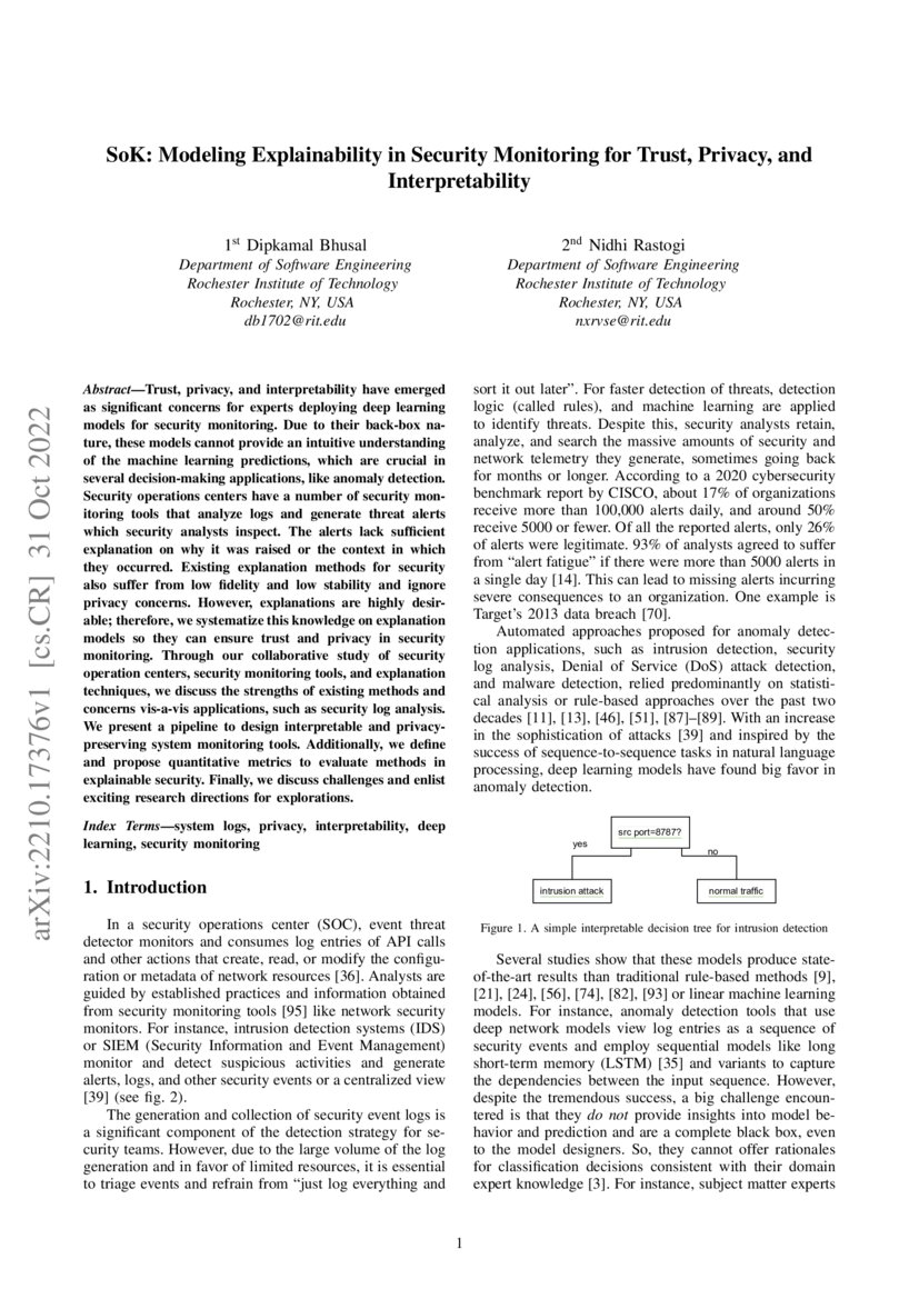 SoK: Modeling Explainability in Security Monitoring for Trust, Privacy, and Interpretability ...