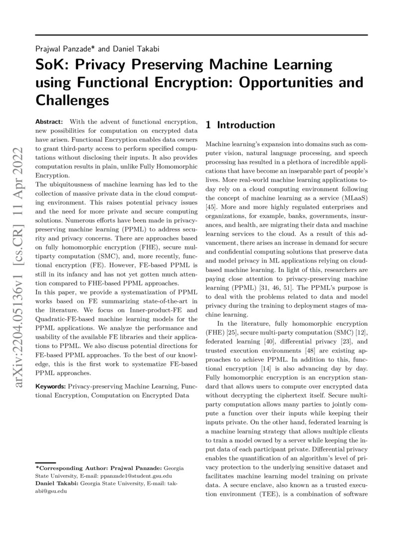 SoK: Privacy Preserving Machine Learning using Functional Encryption: Opportunities and ...