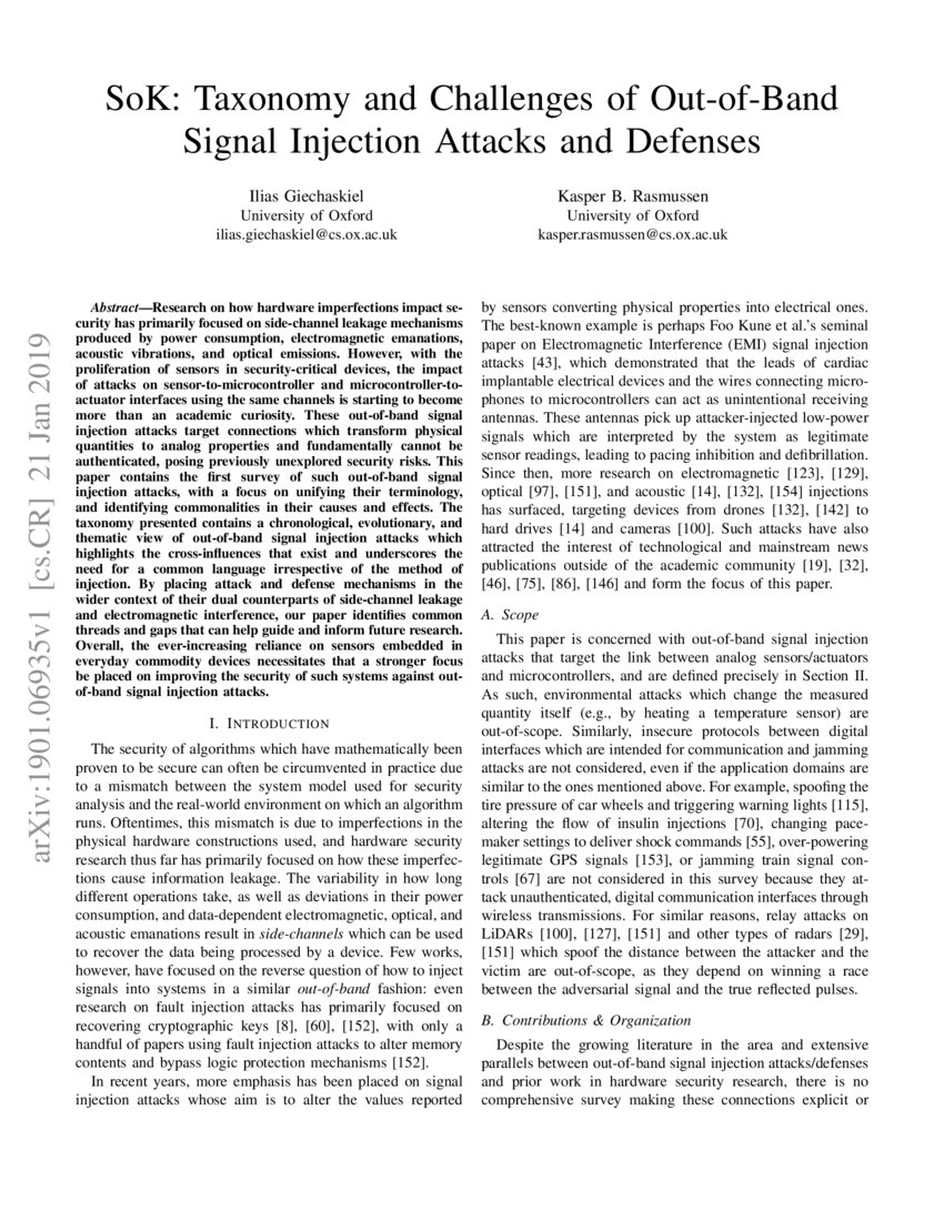 SoK: Taxonomy and Challenges of Out-of-Band Signal Injection Attacks ...