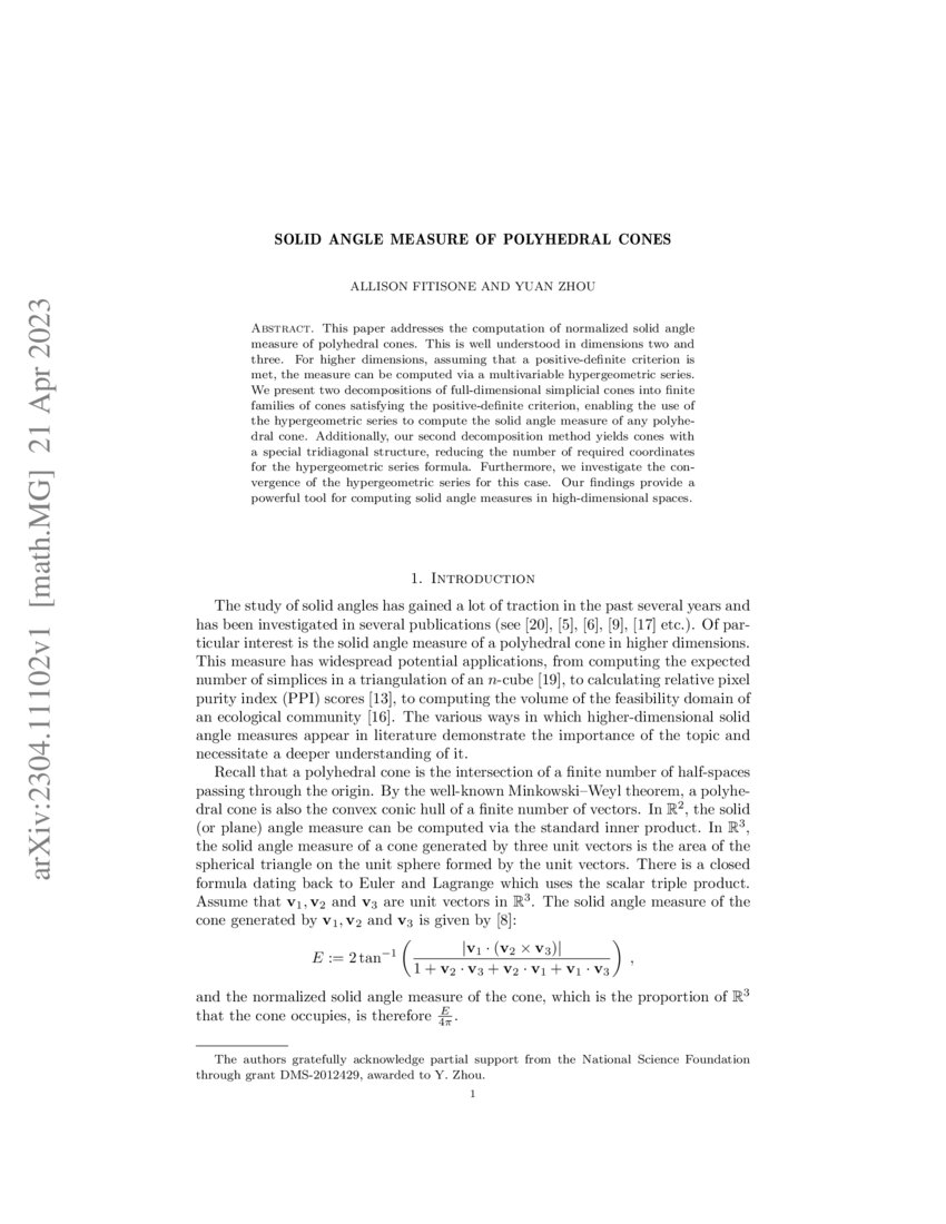 Solid angle measure of polyhedral cones | DeepAI