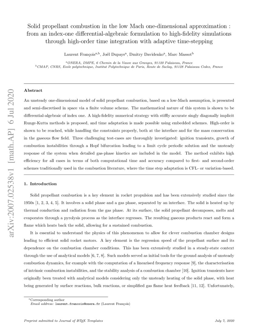 Solid propellant combustion in the low Mach one-dimensional ...