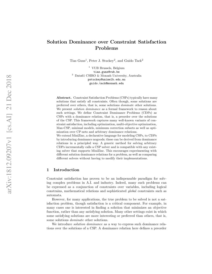 Solution Dominance over Constraint Satisfaction Problems | DeepAI
