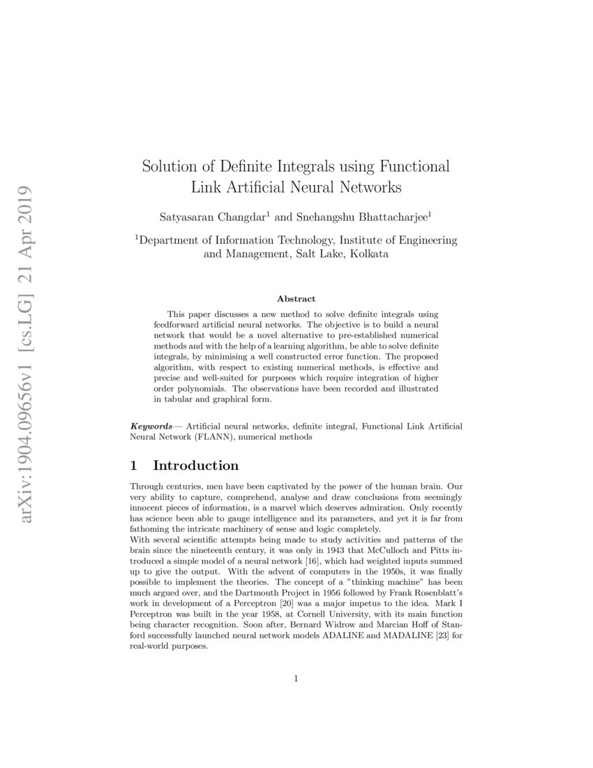 Solution of Definite Integrals using Functional Link Artificial Neural ...