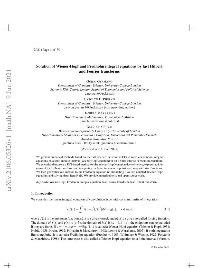 Solution of Wiener-Hopf and Fredholm integral equations by fast Hilbert ...
