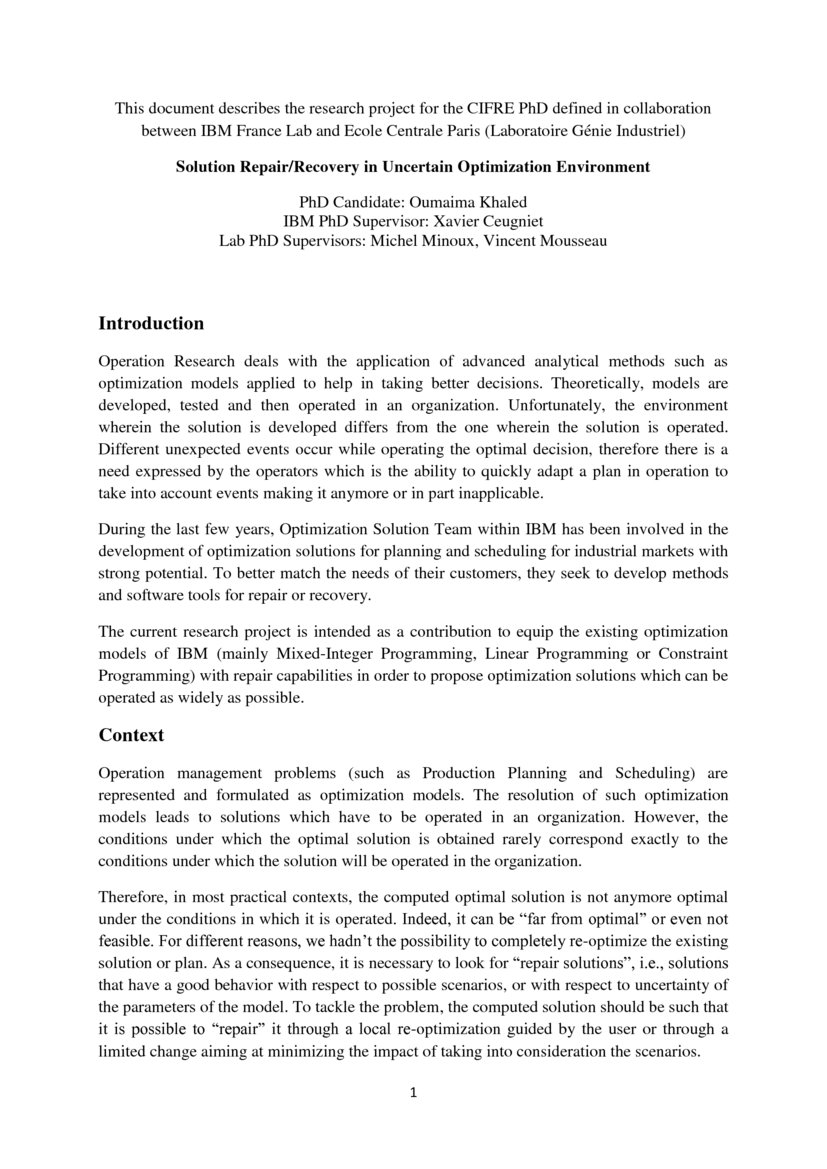 Solution Repair/Recovery in Uncertain Optimization Environment | DeepAI