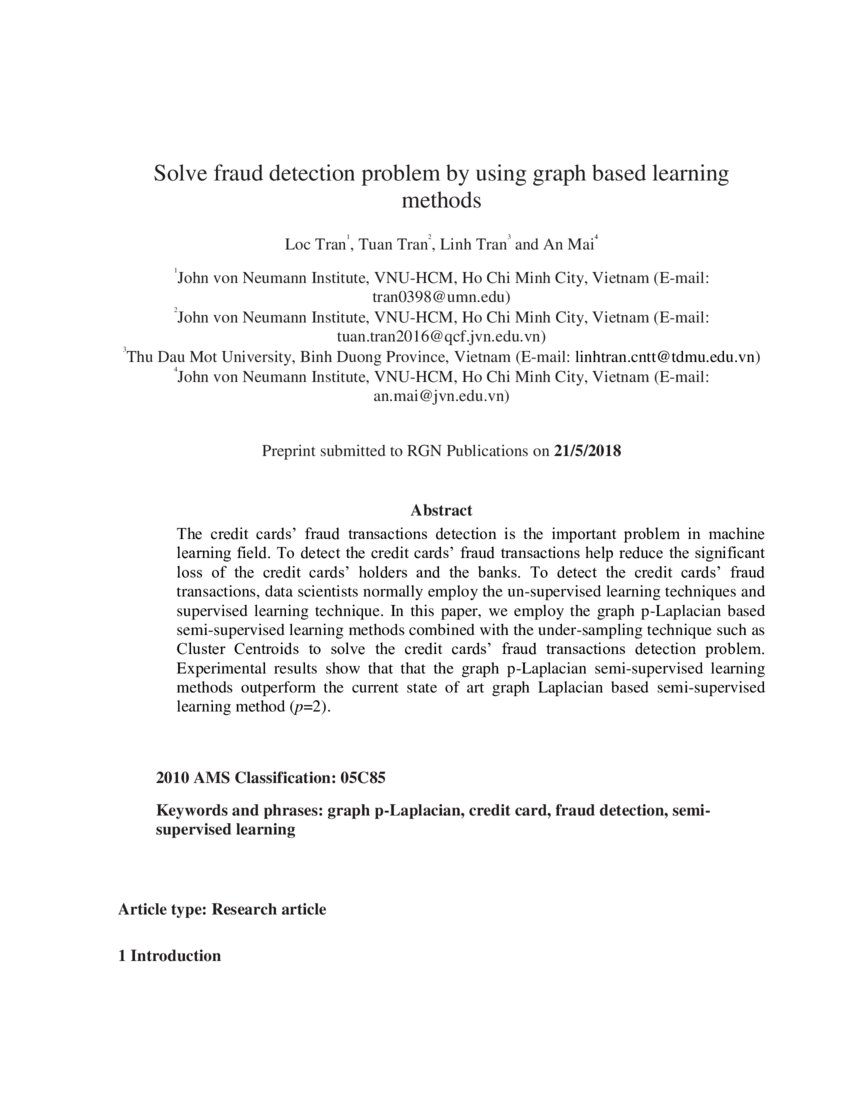 Solve fraud detection problem by using graph based learning methods | DeepAI