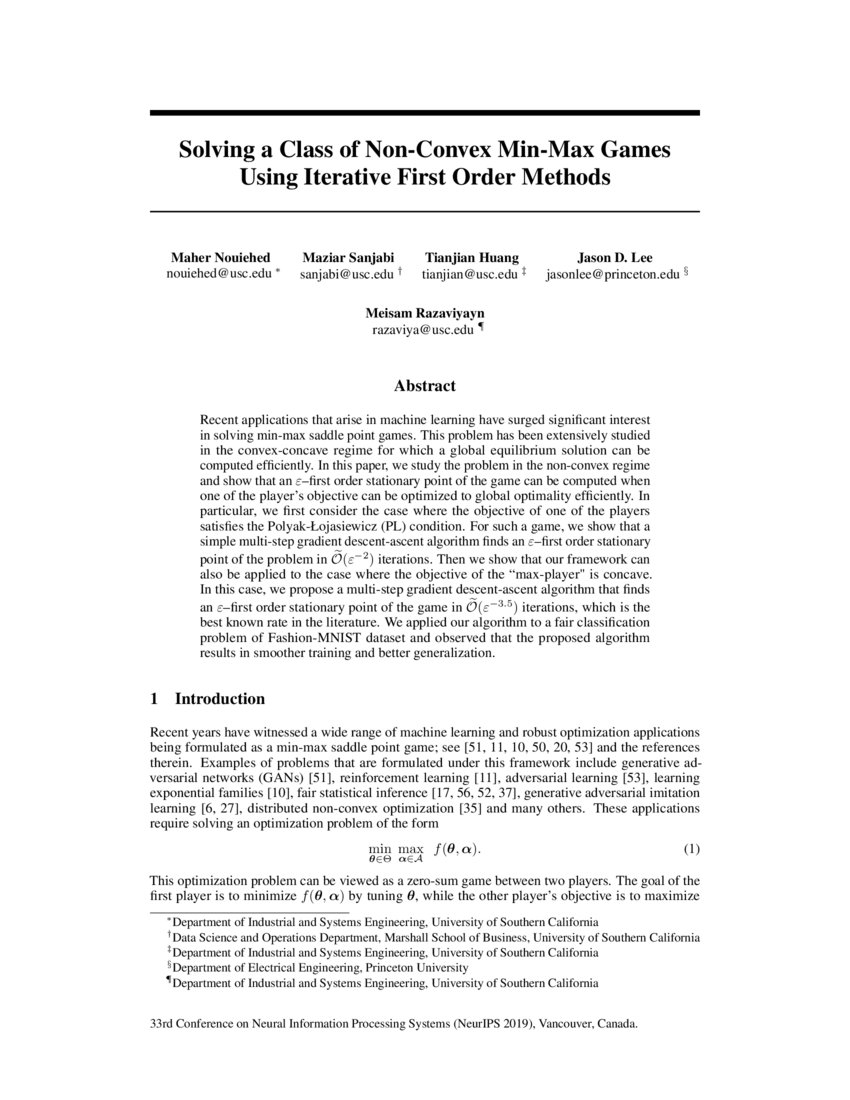 Solving A Class Of Non Convex Min Max Games Using Iterative First Order
