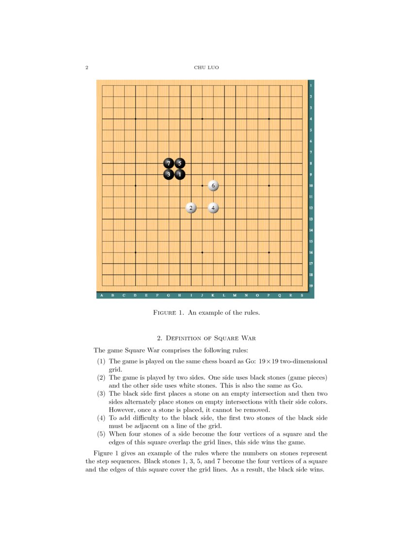 Solving a Mathematical Problem in Square War: a Go-like Board Game | DeepAI
