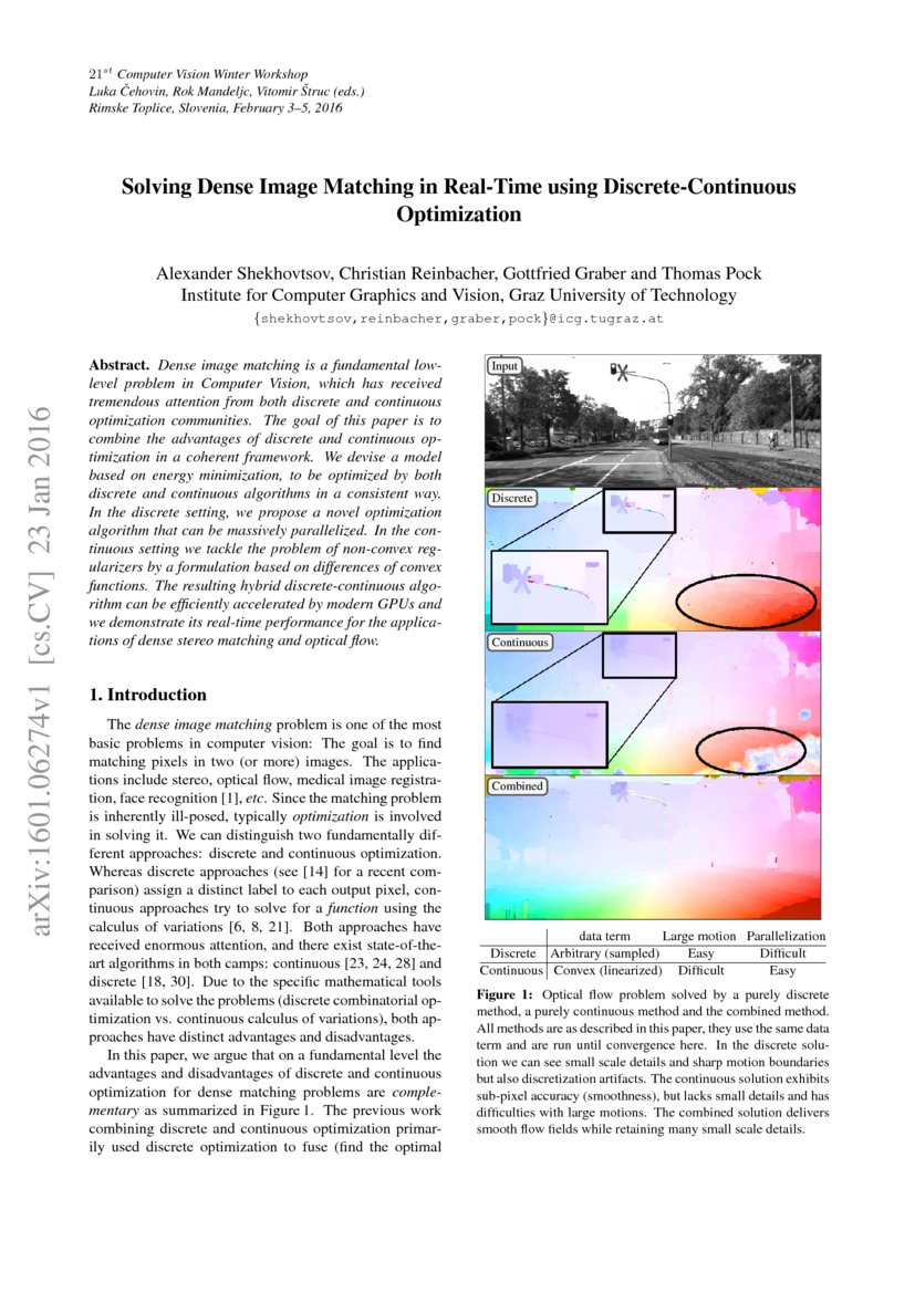Solving Dense Image Matching In Real Time Using Discrete Continuous Optimization Deepai