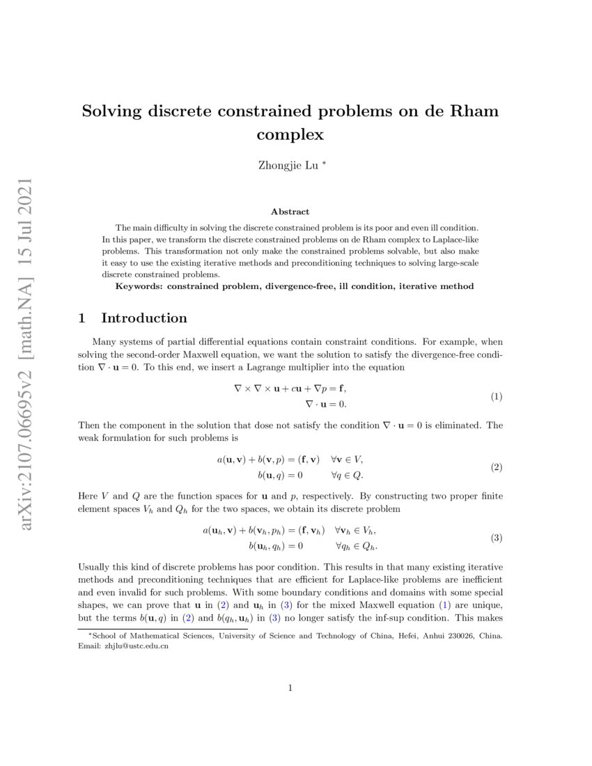 Solving Discrete Constrained Problems On De Rham Complex Deepai