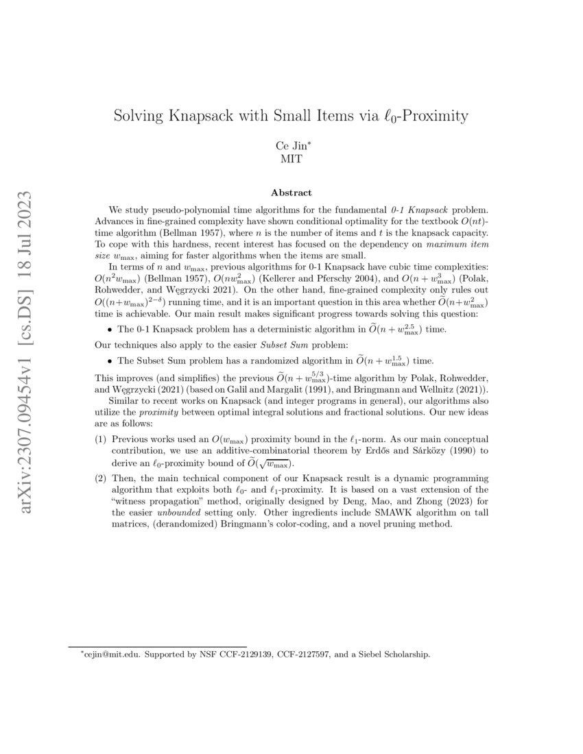 Solving Knapsack With Small Items Via L0 Proximity Deepai 5608