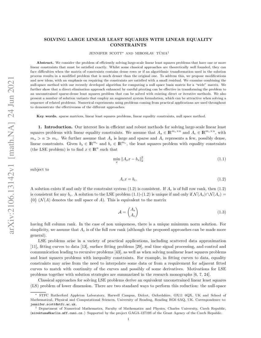 Solving Large Linear Least Squares With Linear Equality Constraints Deepai
