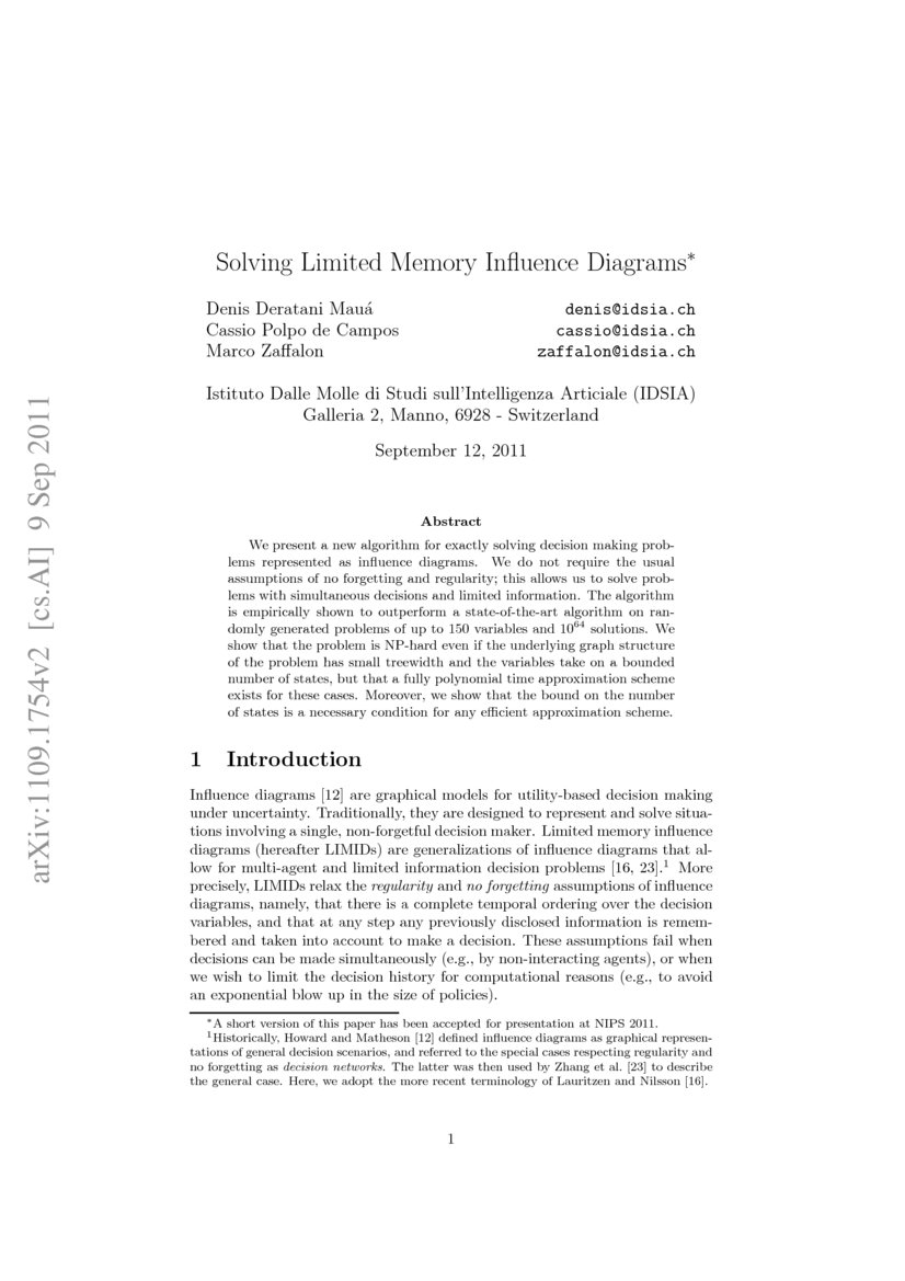 Solving Limited Memory Influence Diagrams | DeepAI