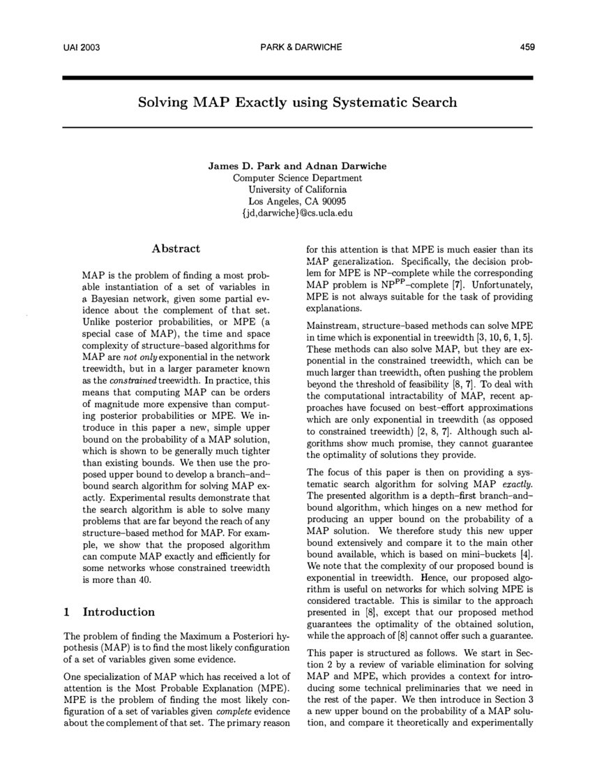 Solving MAP Exactly using Systematic Search | DeepAI
