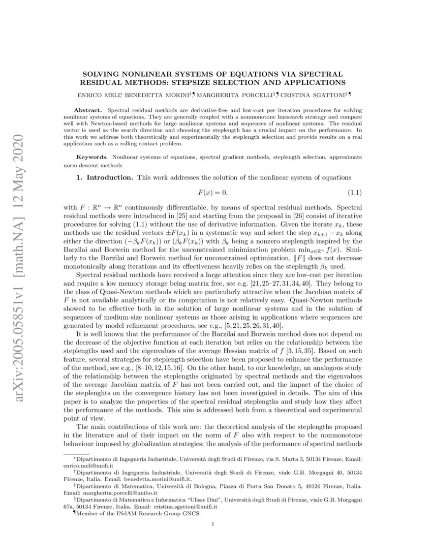 Solving Nonlinear Systems Of Equations Via Spectral Residual Methods