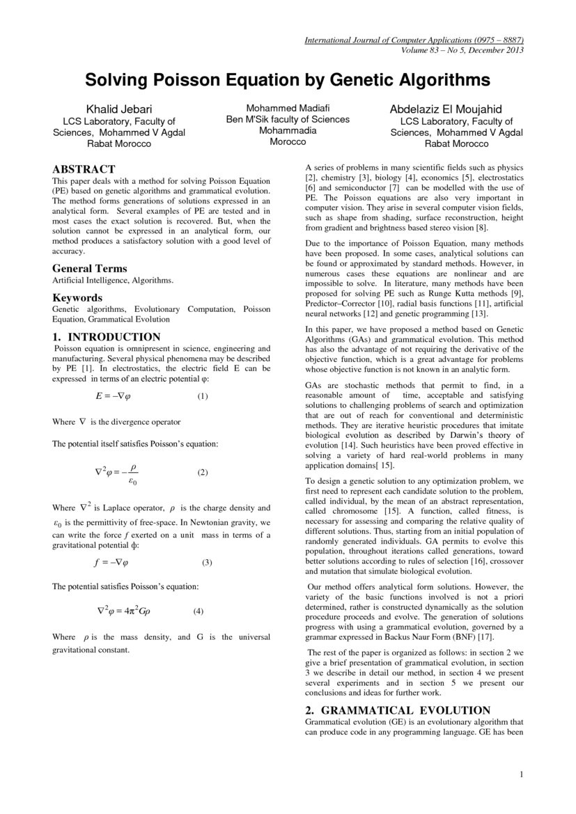 Solving Poisson Equation By Genetic Algorithms Deepai 