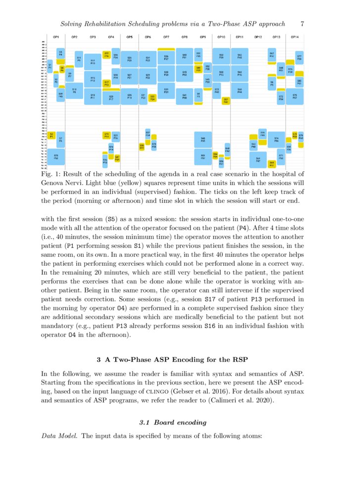 Solving Rehabilitation Scheduling Problems Via A Two Phase Asp Approach Deepai