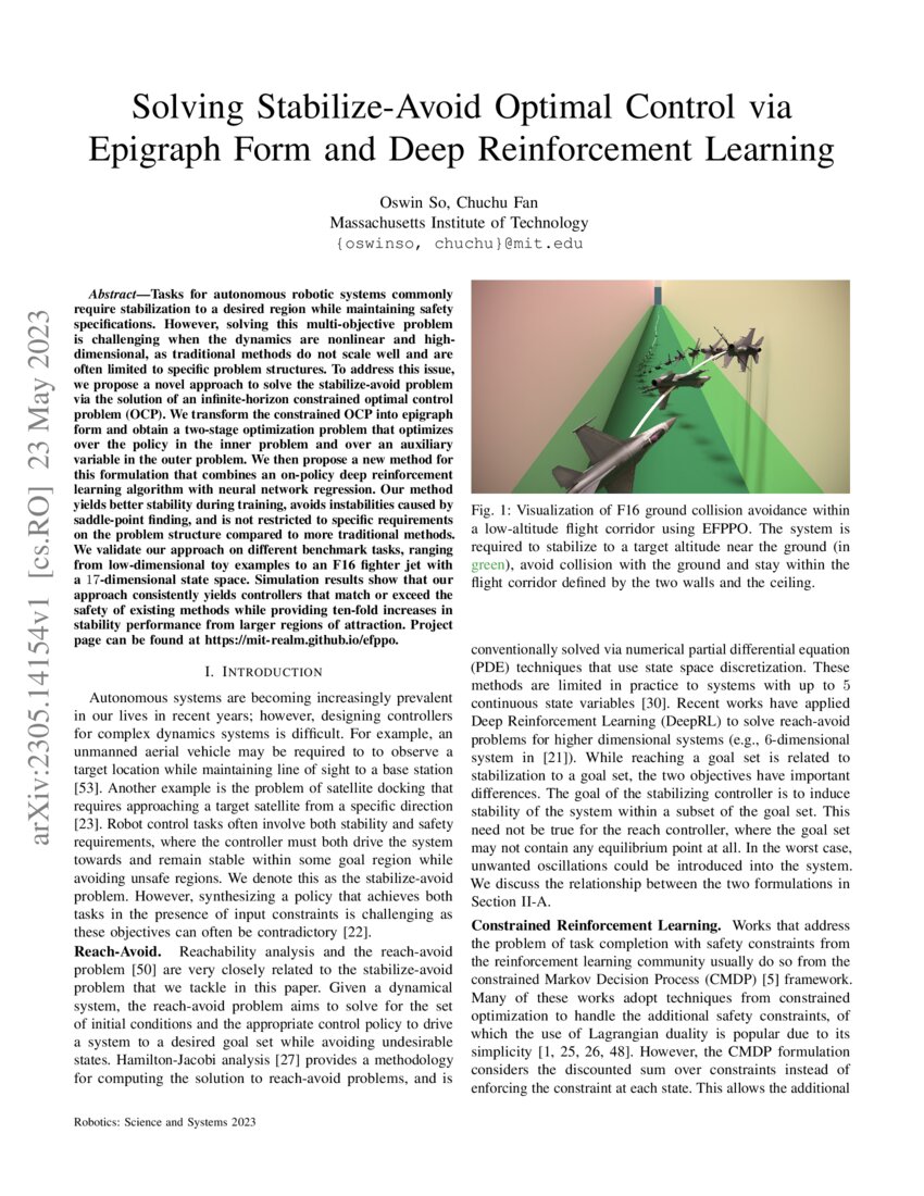 Solving Stabilize-Avoid Optimal Control via Epigraph Form and Deep Reinforcement Learning | DeepAI