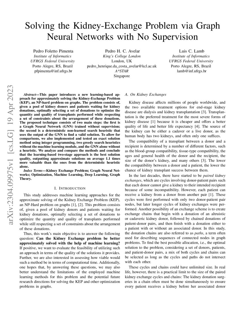 Solving the Kidney-Exchange Problem via Graph Neural Networks with No ... Solving the Kidney-Exchange Problem via Graph Neural Networks with No ...