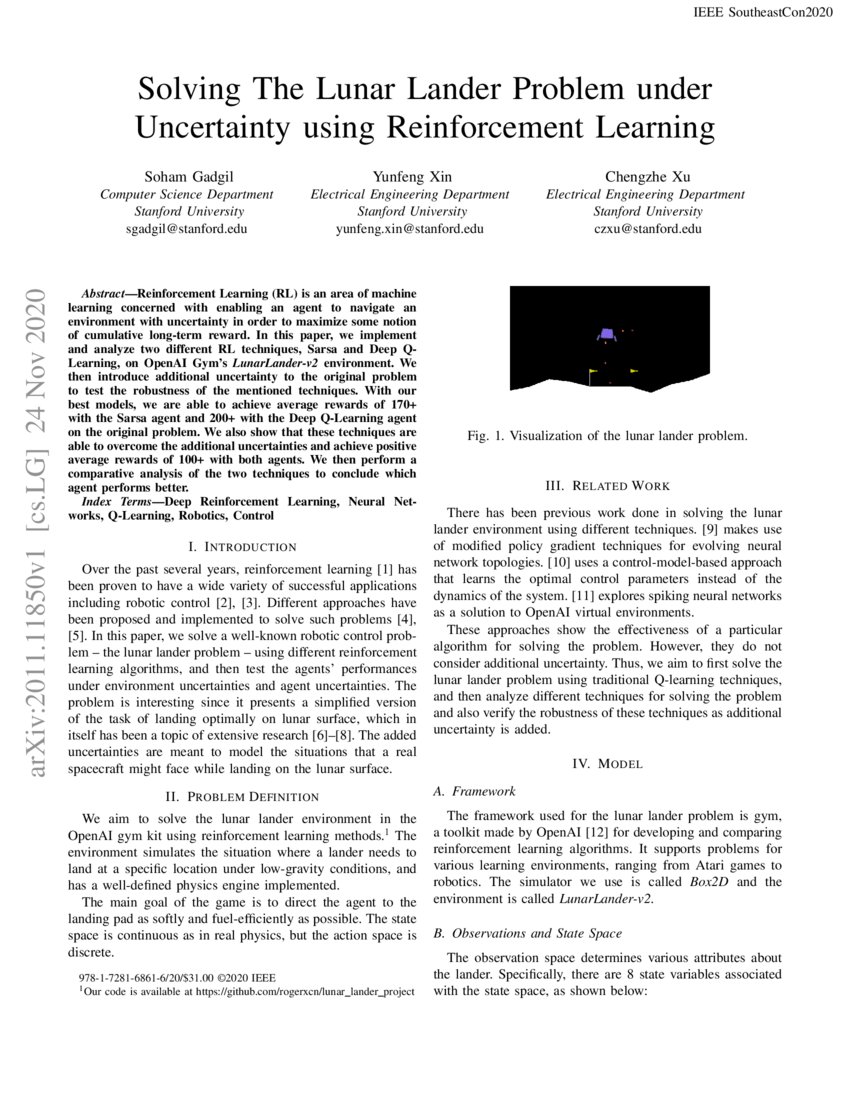 Solving The Lunar Lander Problem under Uncertainty using Reinforcement ...