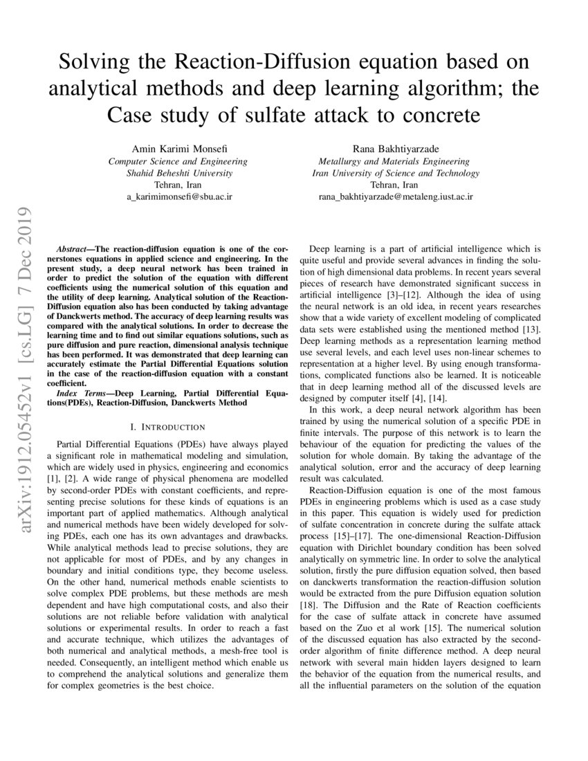 Solving the Reaction-Diffusion equation based on analytical methods and deep learning algorithm ...