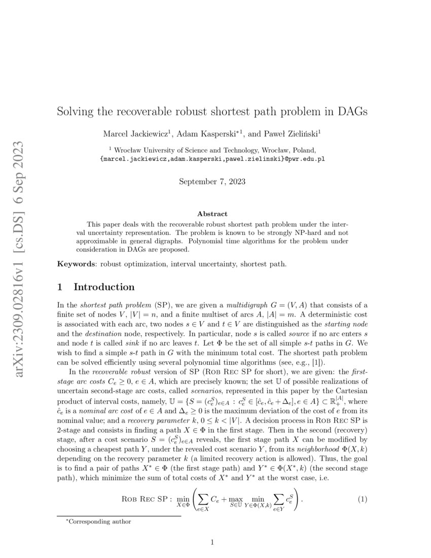 Solving the recoverable robust shortest path problem in DAGs | DeepAI Solving the recoverable robust shortest path problem in DAGs | DeepAI