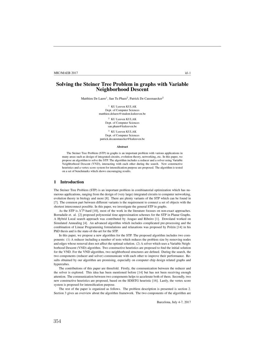 Solving The Steiner Tree Problem In Graphs With Variable Neighborhood Descent Deepai 